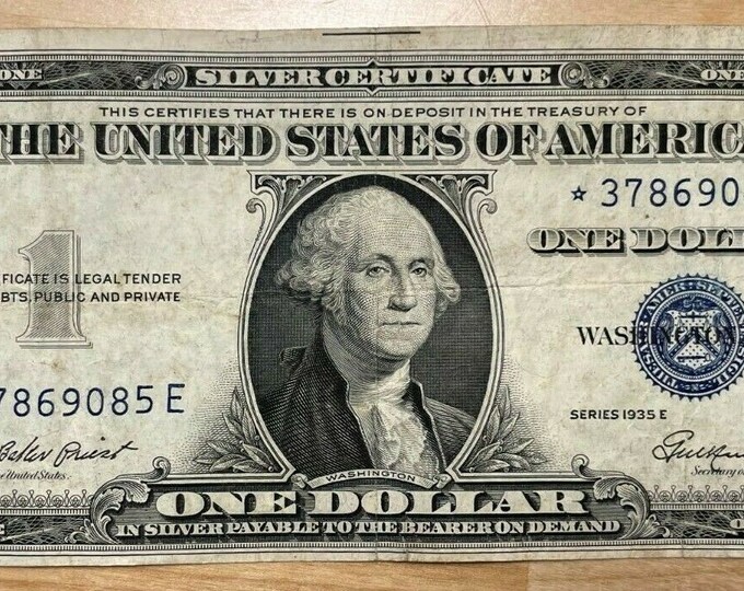 5 Silver Certificates Star Notes 1935 1 Blue Seal Lot No Tear ...