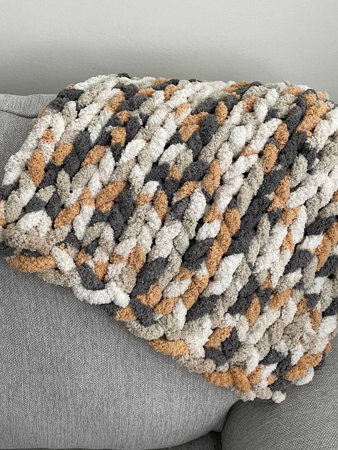 Multicolor Tan Brown Chunky Blanket, Chunky Knit Throw, Soft Chenille ...