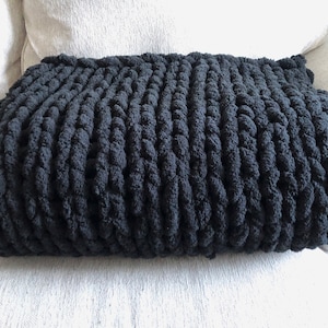 Black Chunky Knit Blanket, Throw Blanket, Small to Large Sizes and Free ...