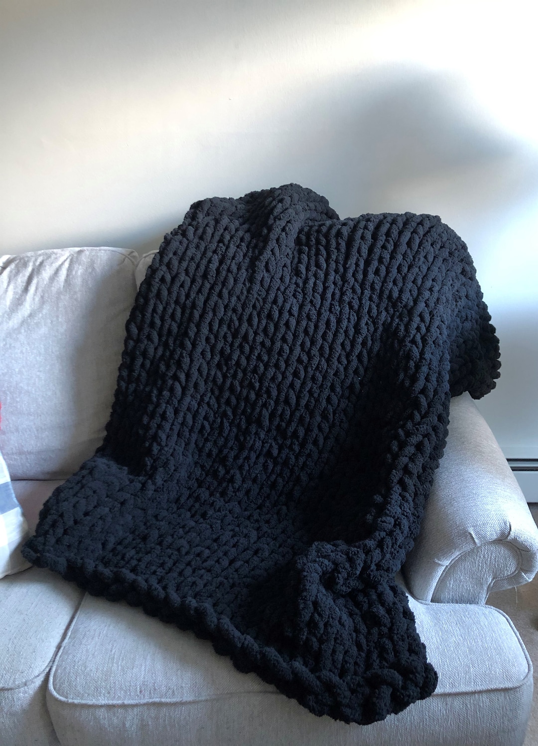 Black Chunky Knit Blanket, Throw Blanket, Small to Large Sizes and Free ...