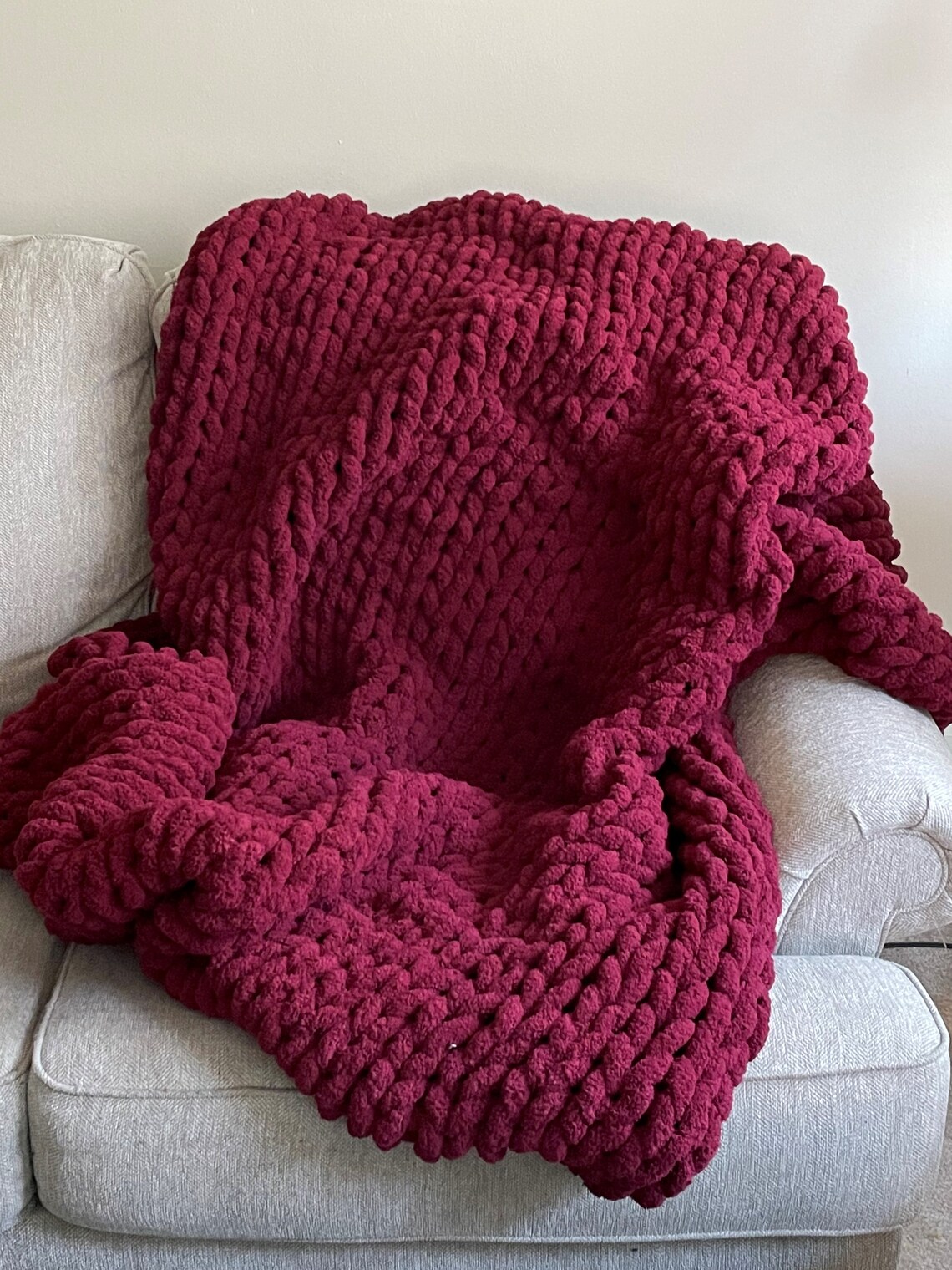Burgundy Red Chunky Knit Blanket Throw Blanket Small to - Etsy