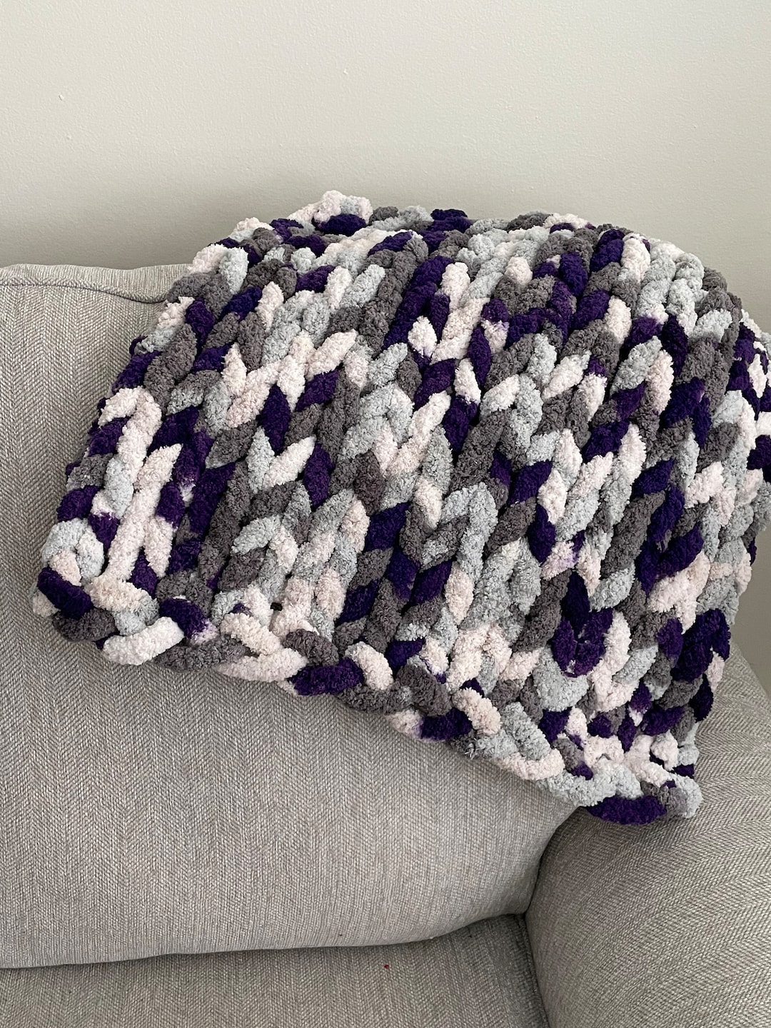 Multicolor Dark Purple Chunky Blanket, Chunky Knit Throw, Soft Chenille ...
