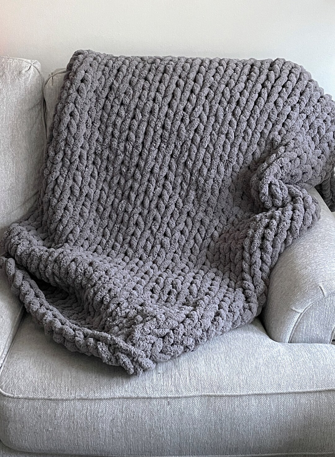 Dark Gray Chunky Knit Blanket, Throw Blanket, Small to Large Sizes and ...