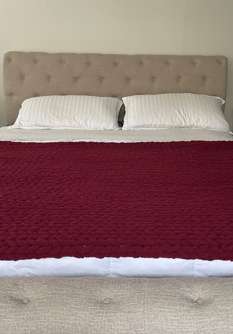 Burgundy Red Chunky Knit Blanket Throw Blanket Small to - Etsy