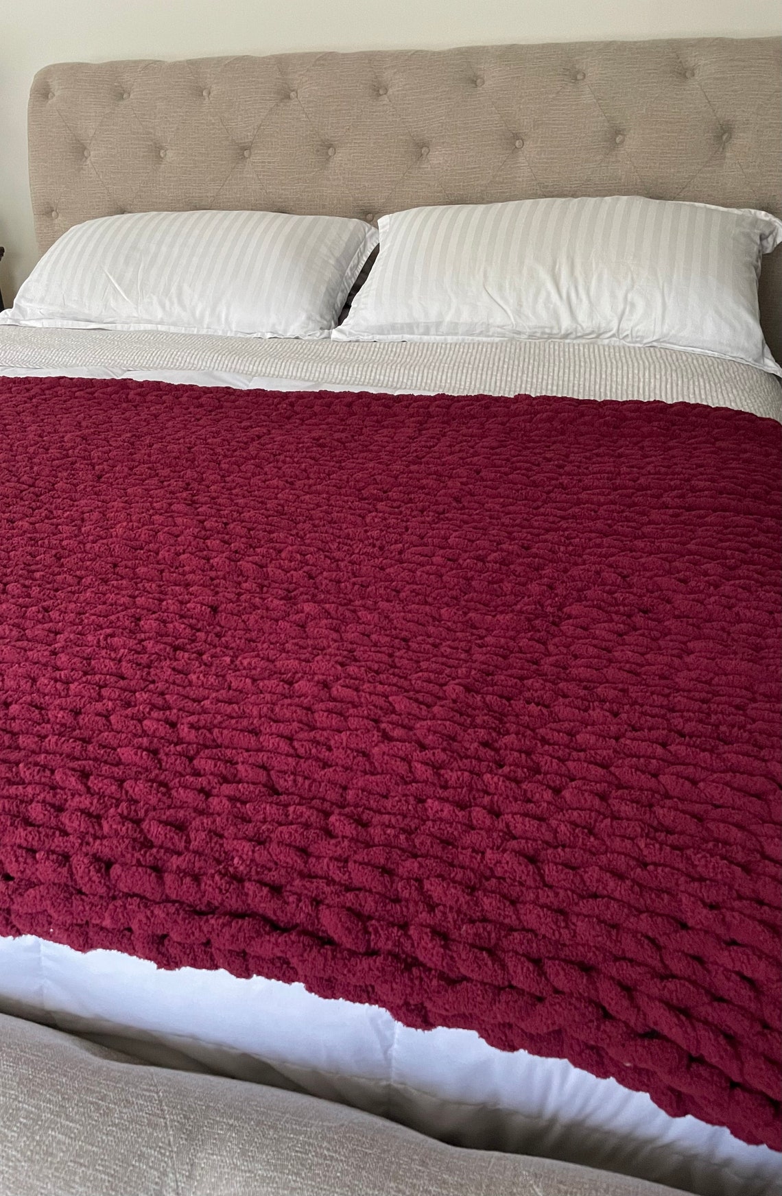 Burgundy Red Chunky Knit Blanket Throw Blanket Small to - Etsy