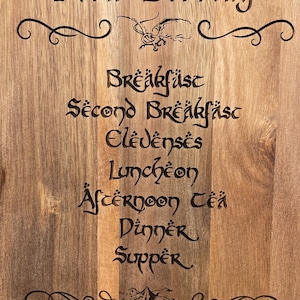 Hobbit Menu Cutting Board, Hobbit Daily Meals Engraved Plaque/sign ...