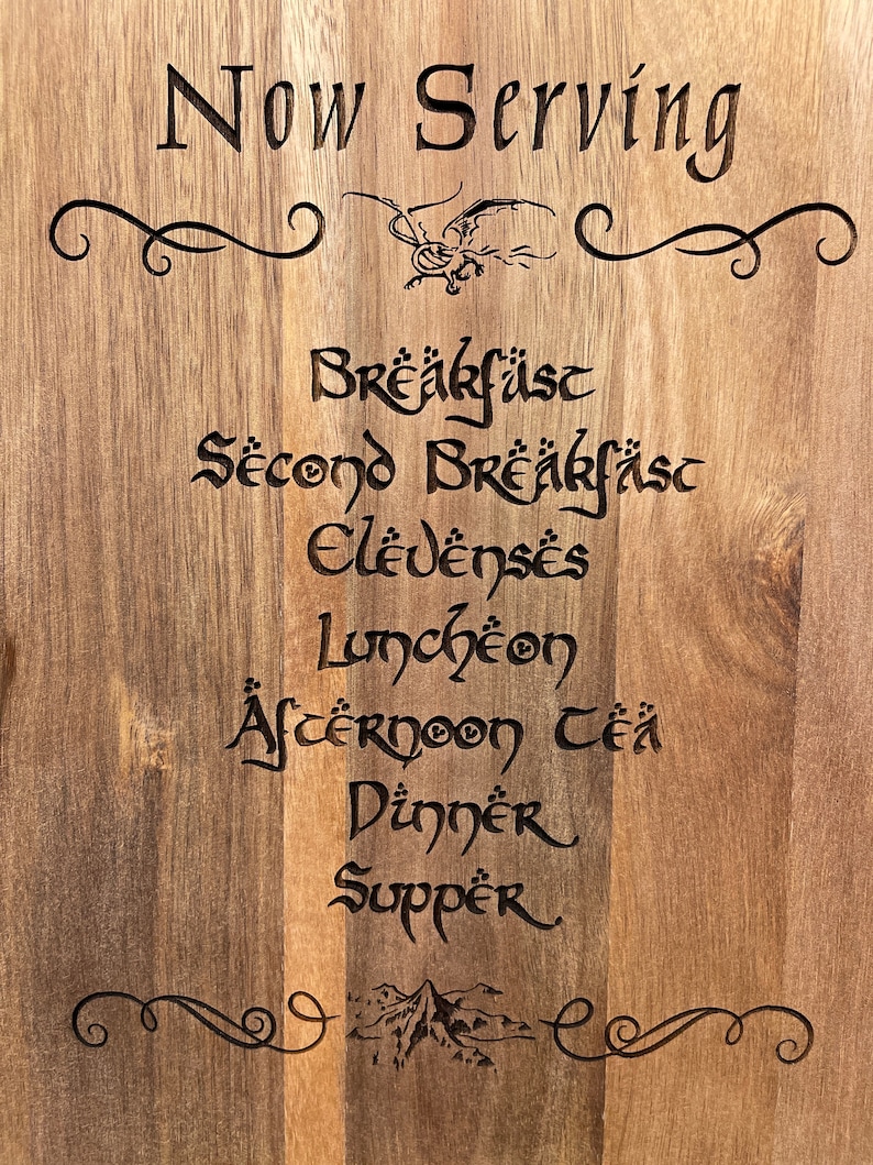 Hobbit Menu Cutting Board, Hobbit Daily Meals Engraved Plaque/sign ...