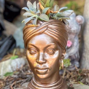 African Woman Head Planter – 10" Outdoor Garden Pot, Afrocentric ...