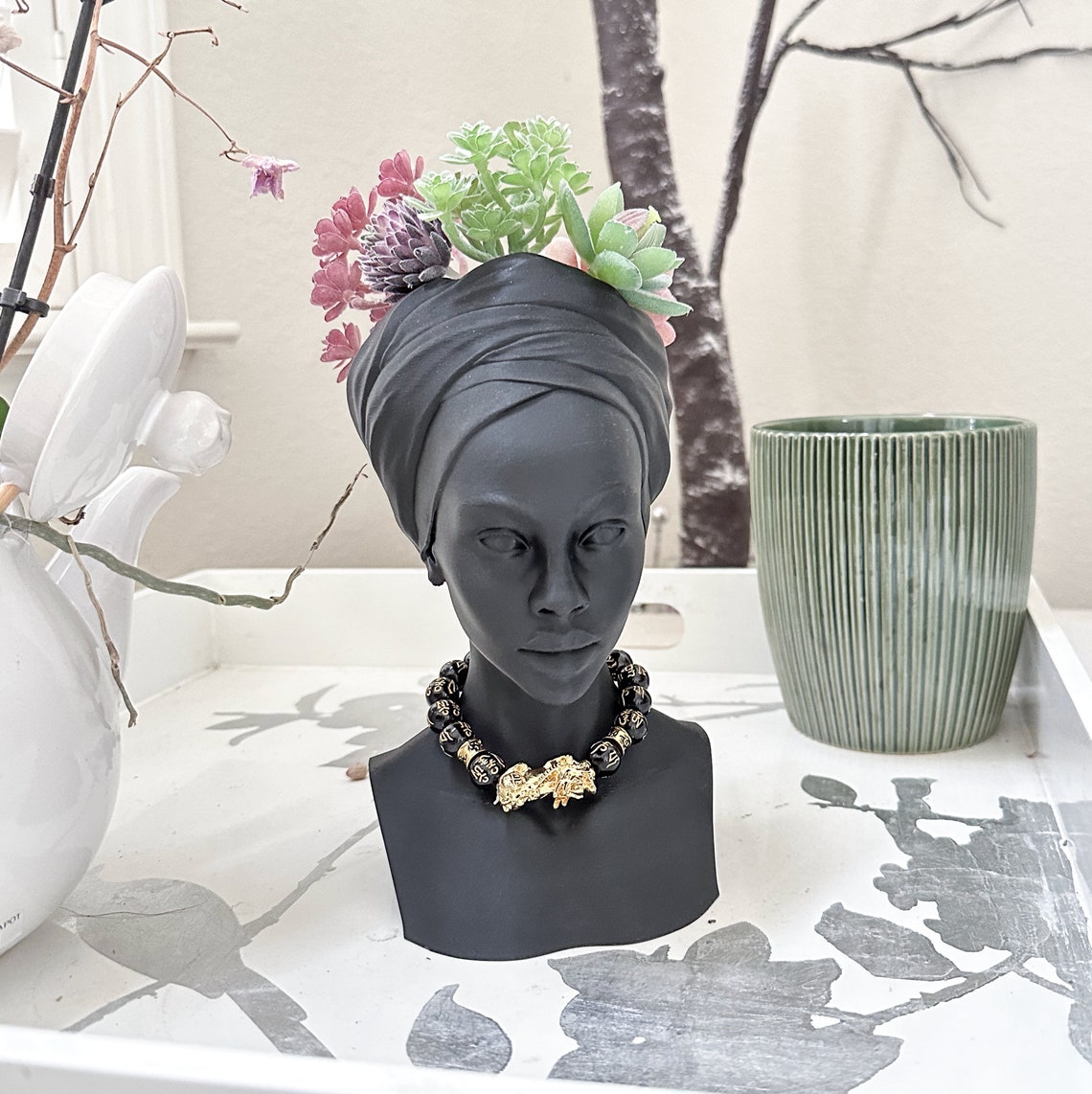 Afrocentric Woman Face Planter Desk Planter, African Bust, Cozy Room ...