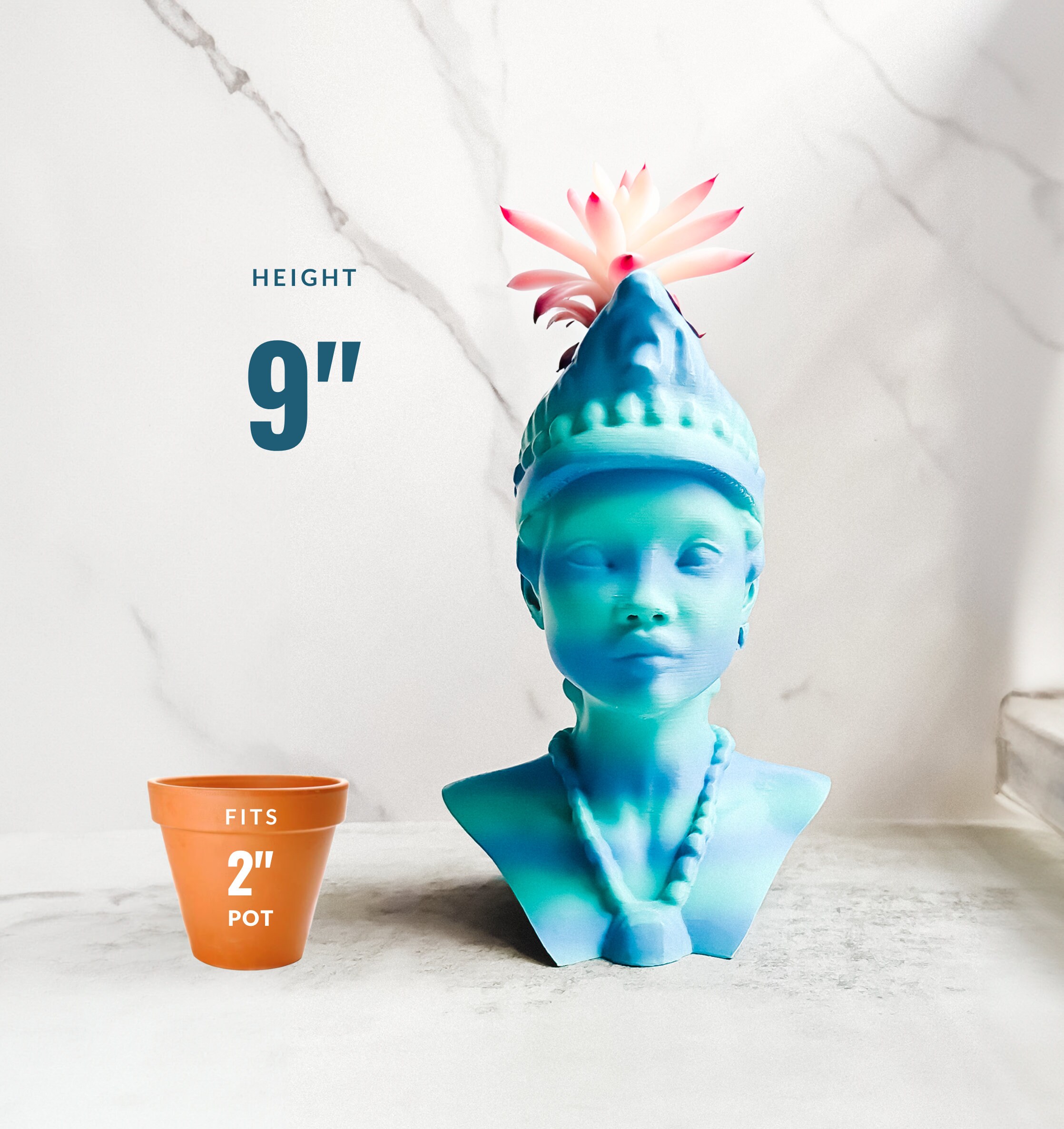 Yemanja Face Planter, Female Statue Head Vase, Desk Planter, African ...