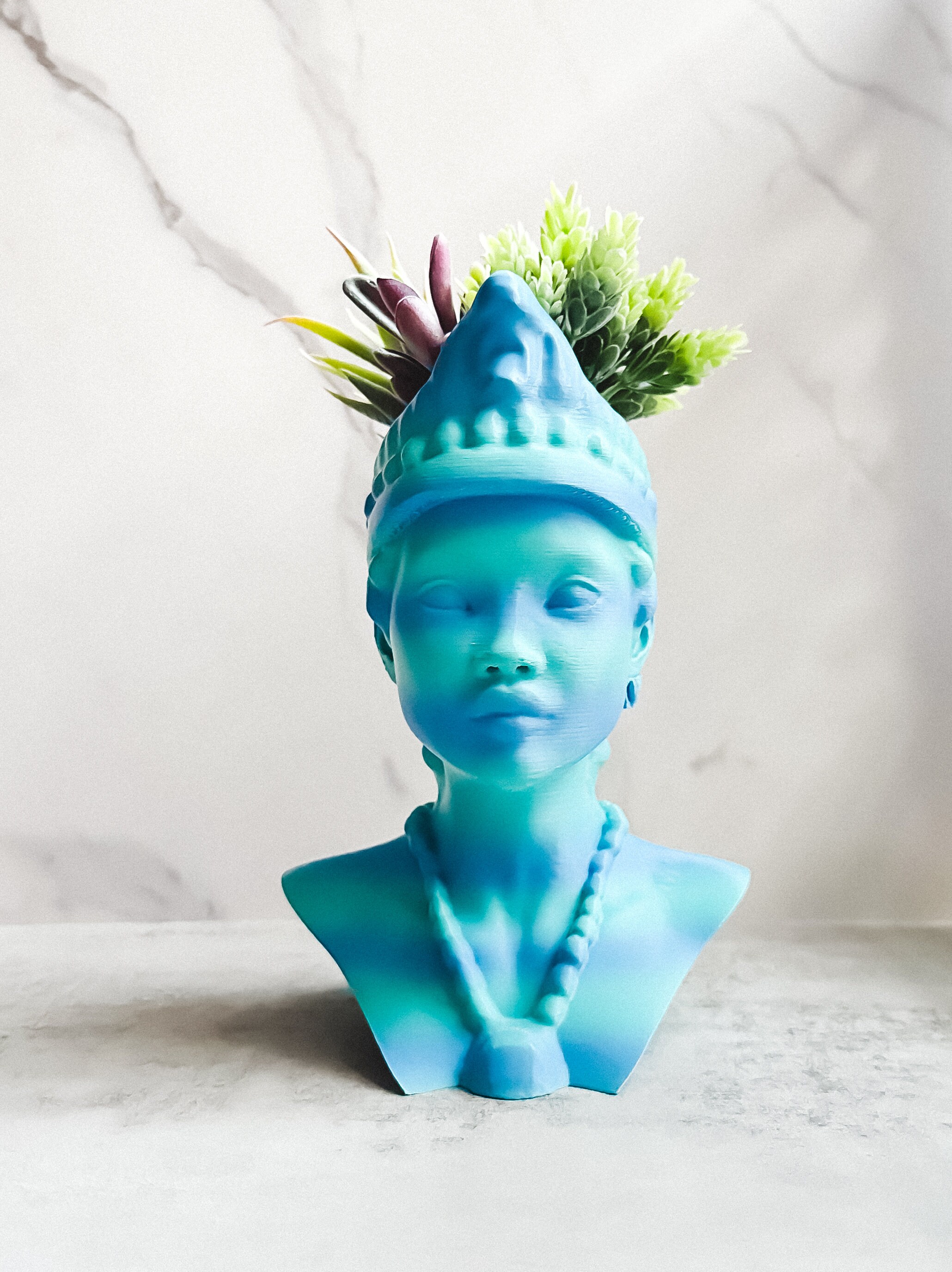 Yemanja Face Planter, Female Statue Head Vase, Desk Planter, African ...