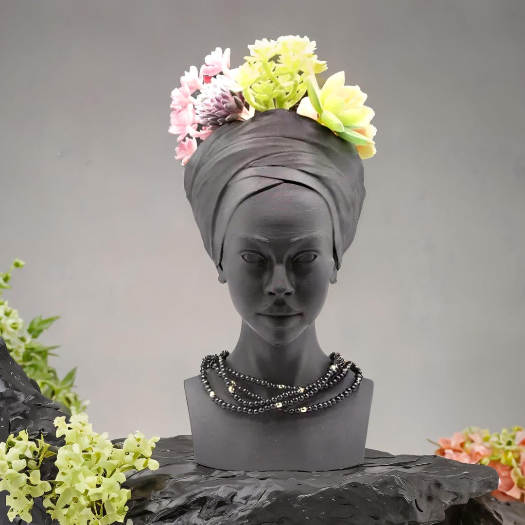 Afrocentric Woman Face Planter - Desk Planter, African Bust, Cozy Room ...