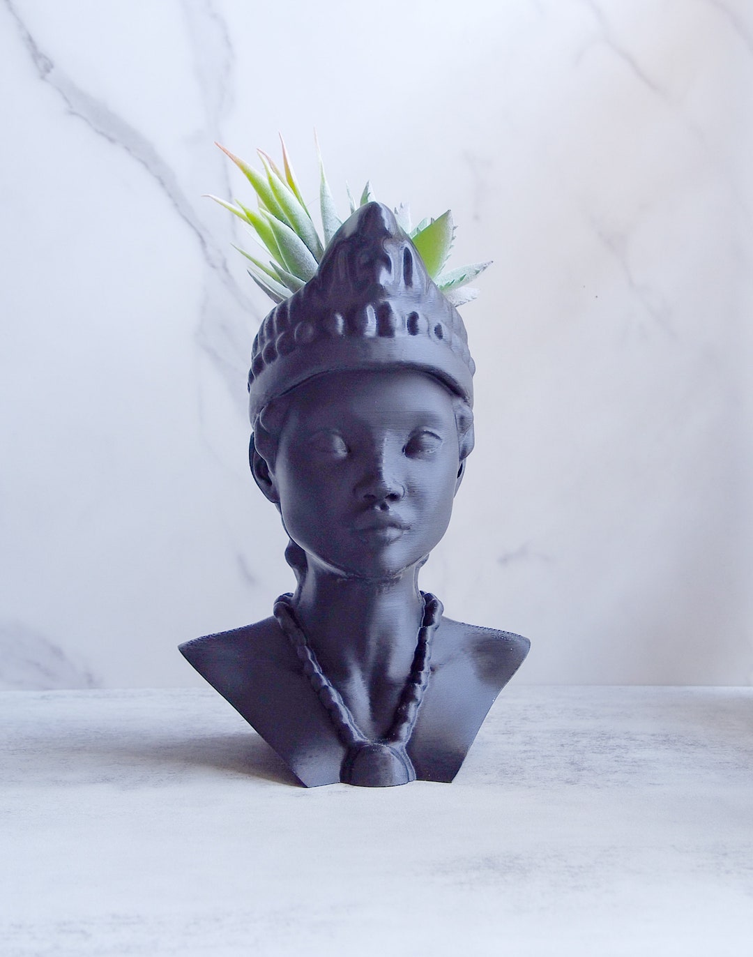 Yemanja Face Planter, Female Statue Head Vase, Desk Planter, African ...
