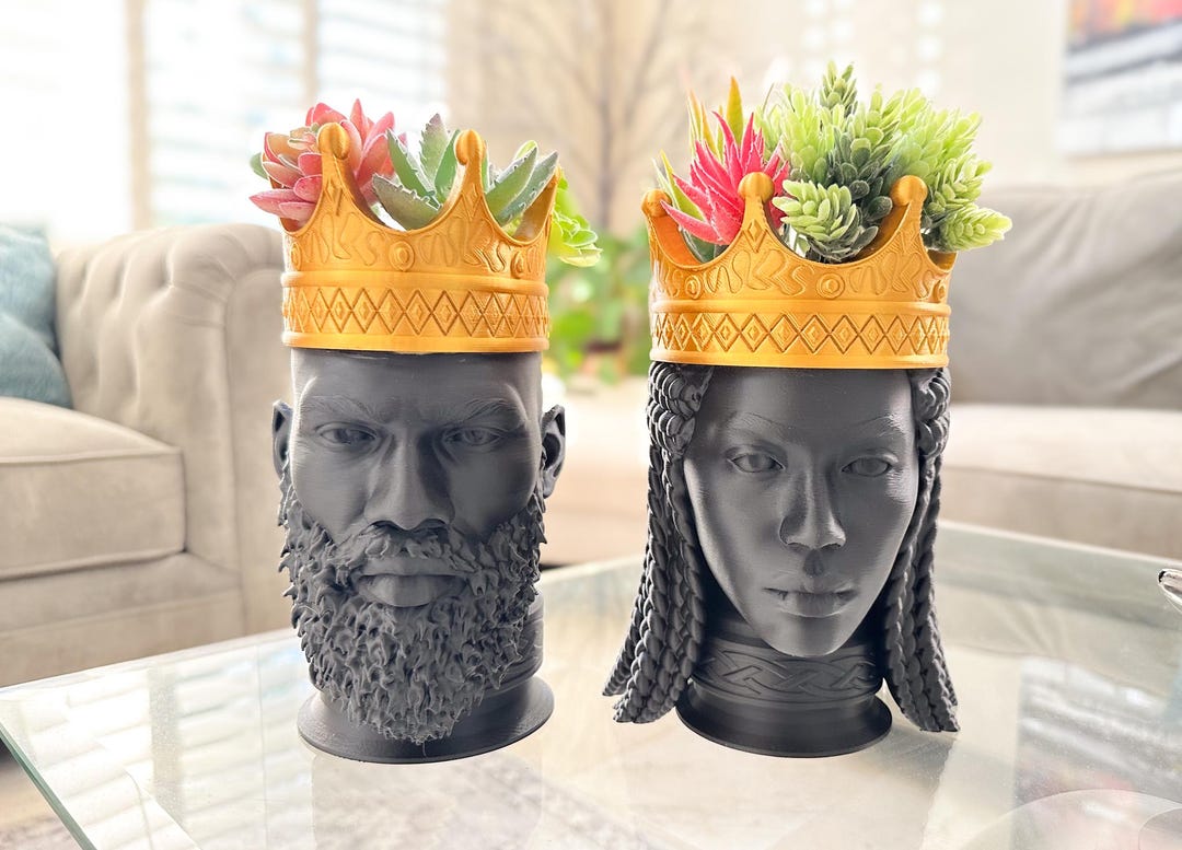 Afrocentric King and Queen Planter Set of 2 Gift, Head Planter Art ...