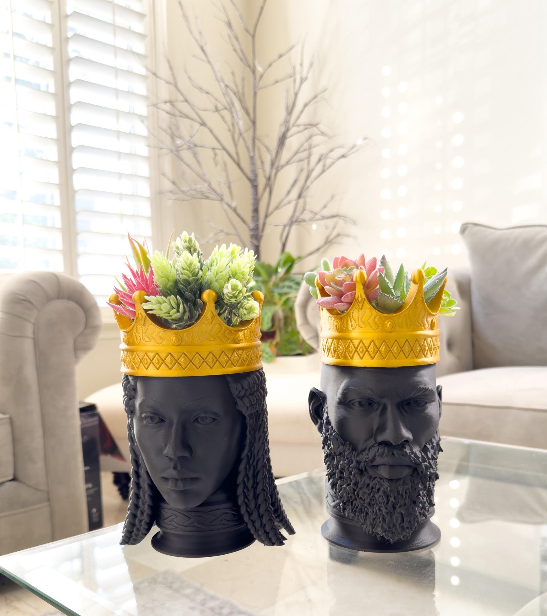 Afrocentric King and Queen Planter Set of 2 - Black Art - Etsy