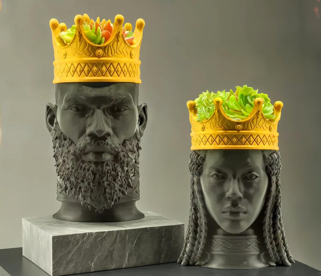 Afrocentric King and Queen Planter Set of 2 - Gift, Head Planter Art ...