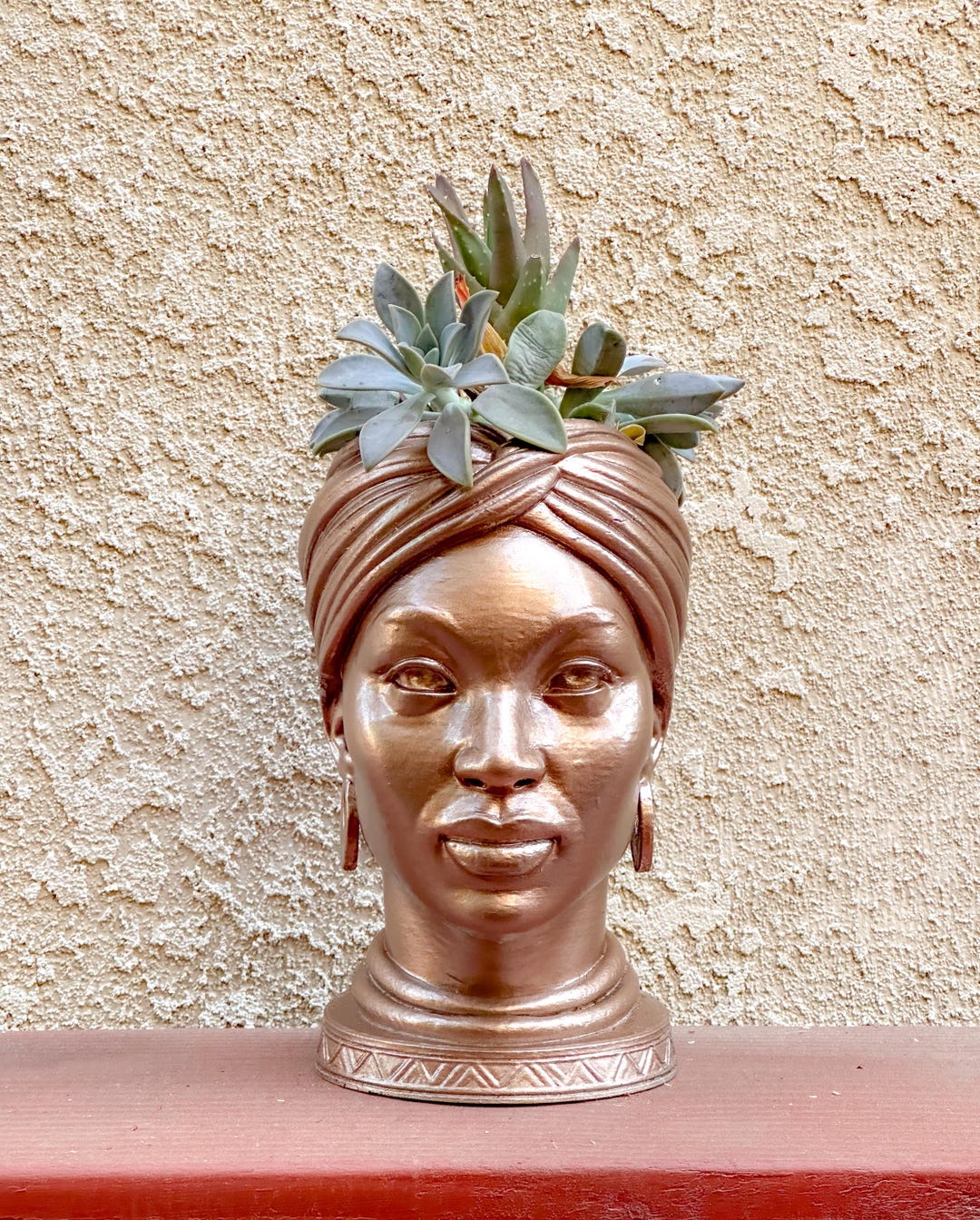 African Woman Head Planter – 10" Outdoor Garden Pot, Afrocentric ...