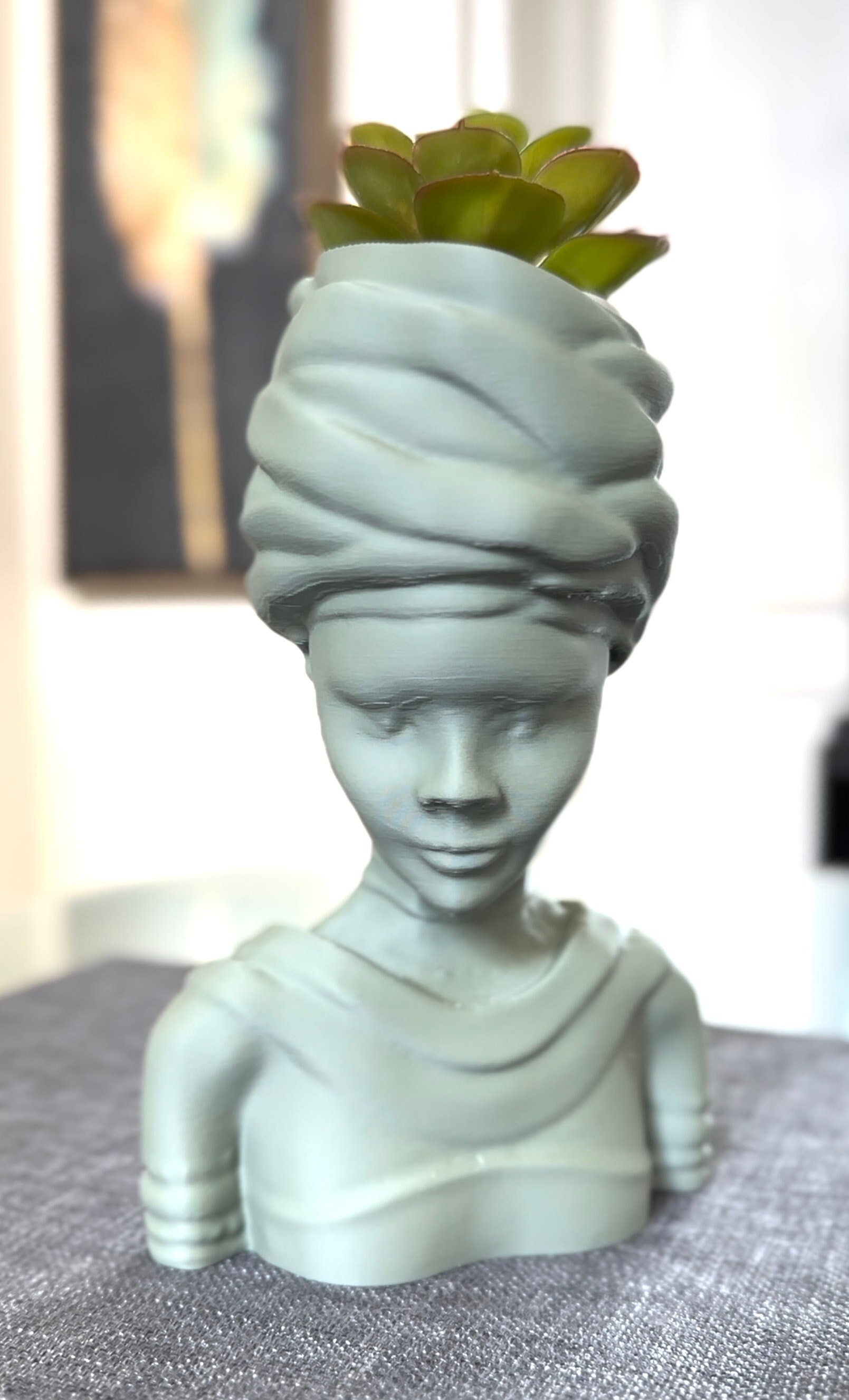 African Female Face Planter Pot Female Statue Head Vase Desk Planter ...
