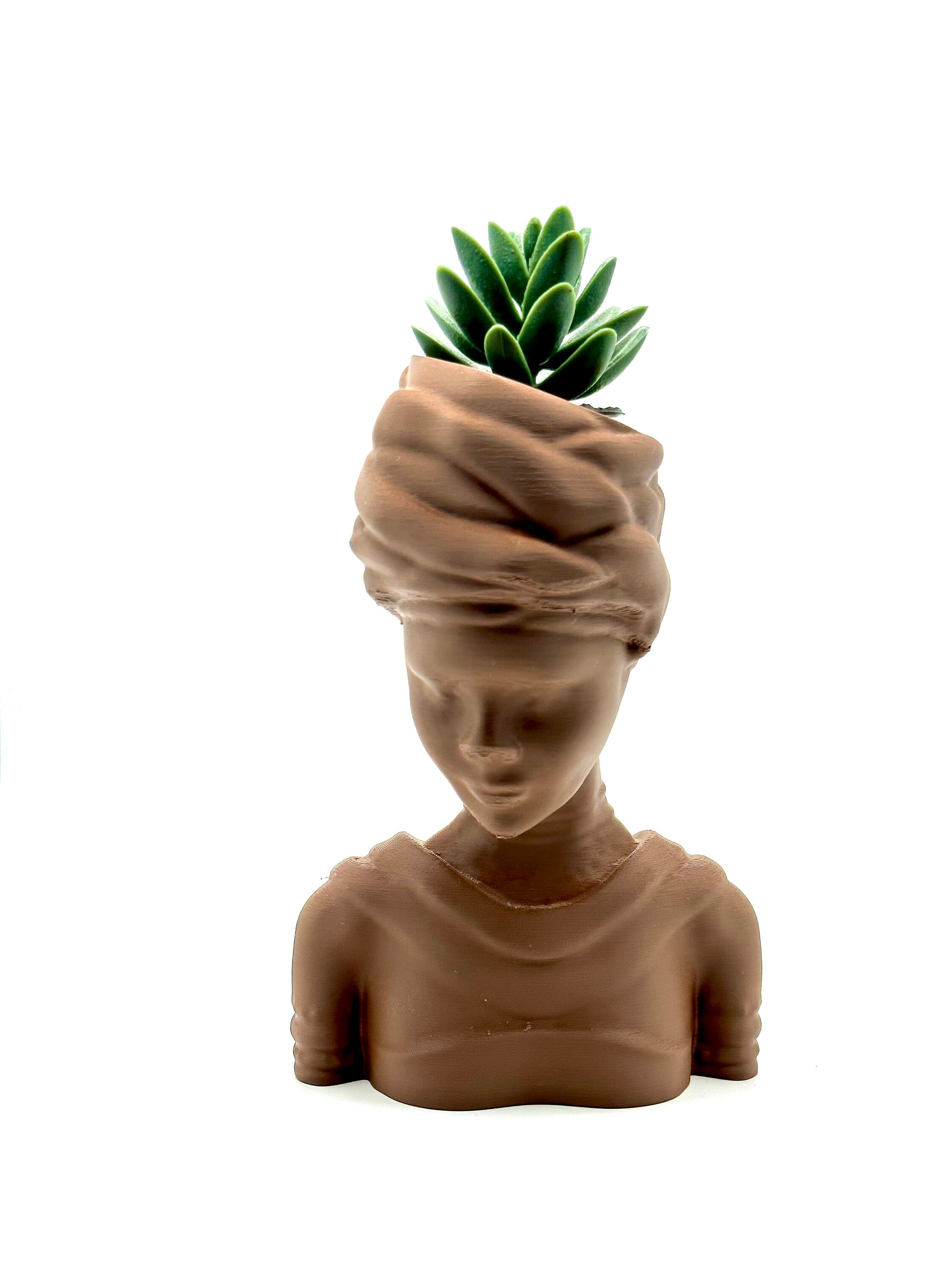 African Female Face Planter Pot Female Statue Head Vase Desk Planter ...