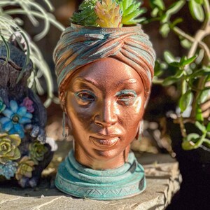 African Woman Head Planter – 10" Outdoor Garden Pot, Afrocentric ...