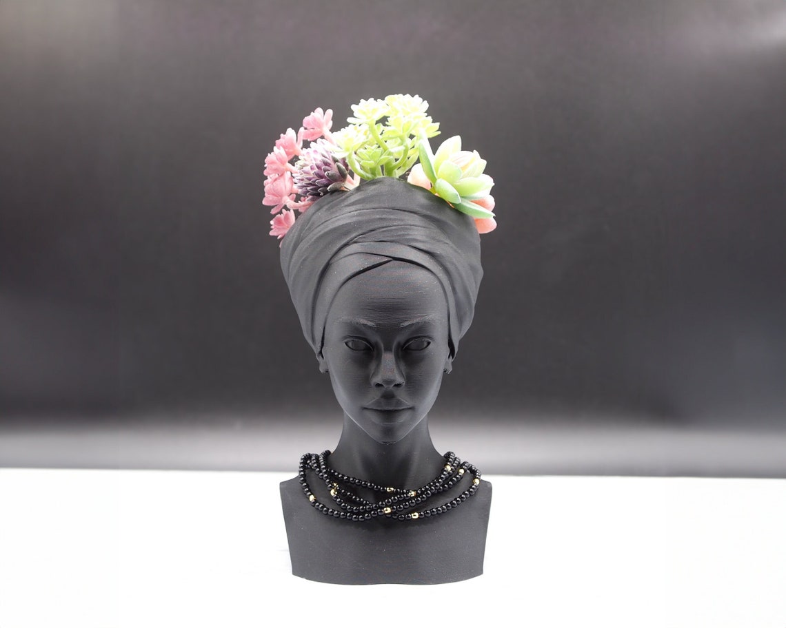 Afrocentric Woman Face Planter Desk Planter, African Bust, Cozy Room ...