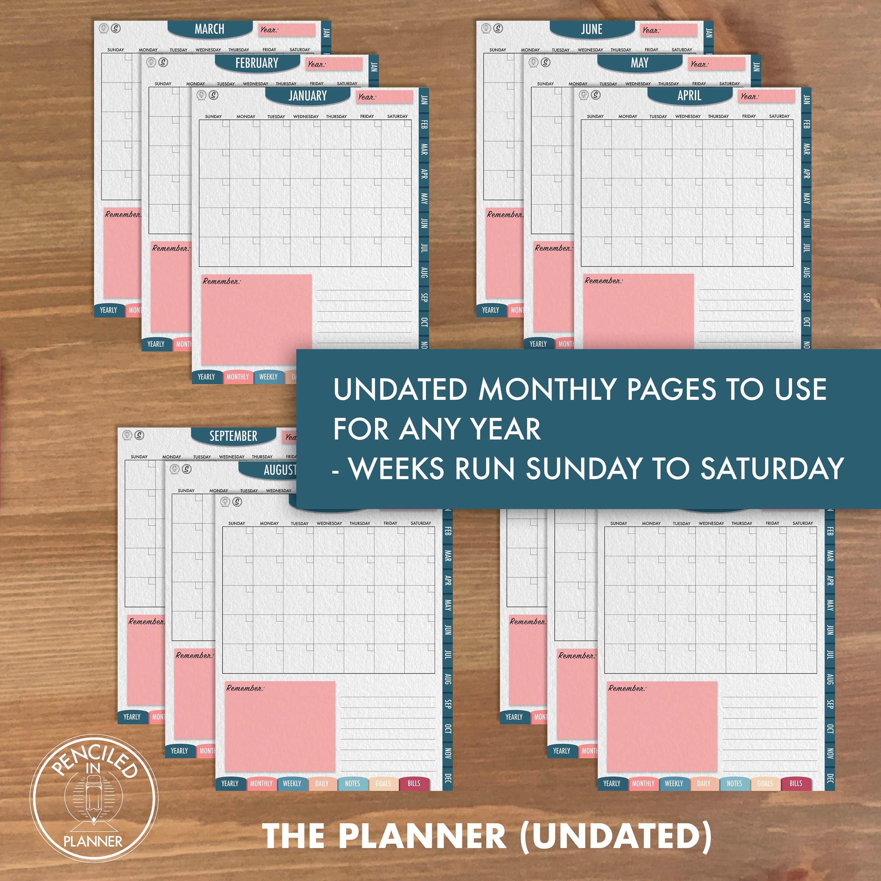 Digital: Undated Sunday-saturday Planner Penciled in Projects Digital ...