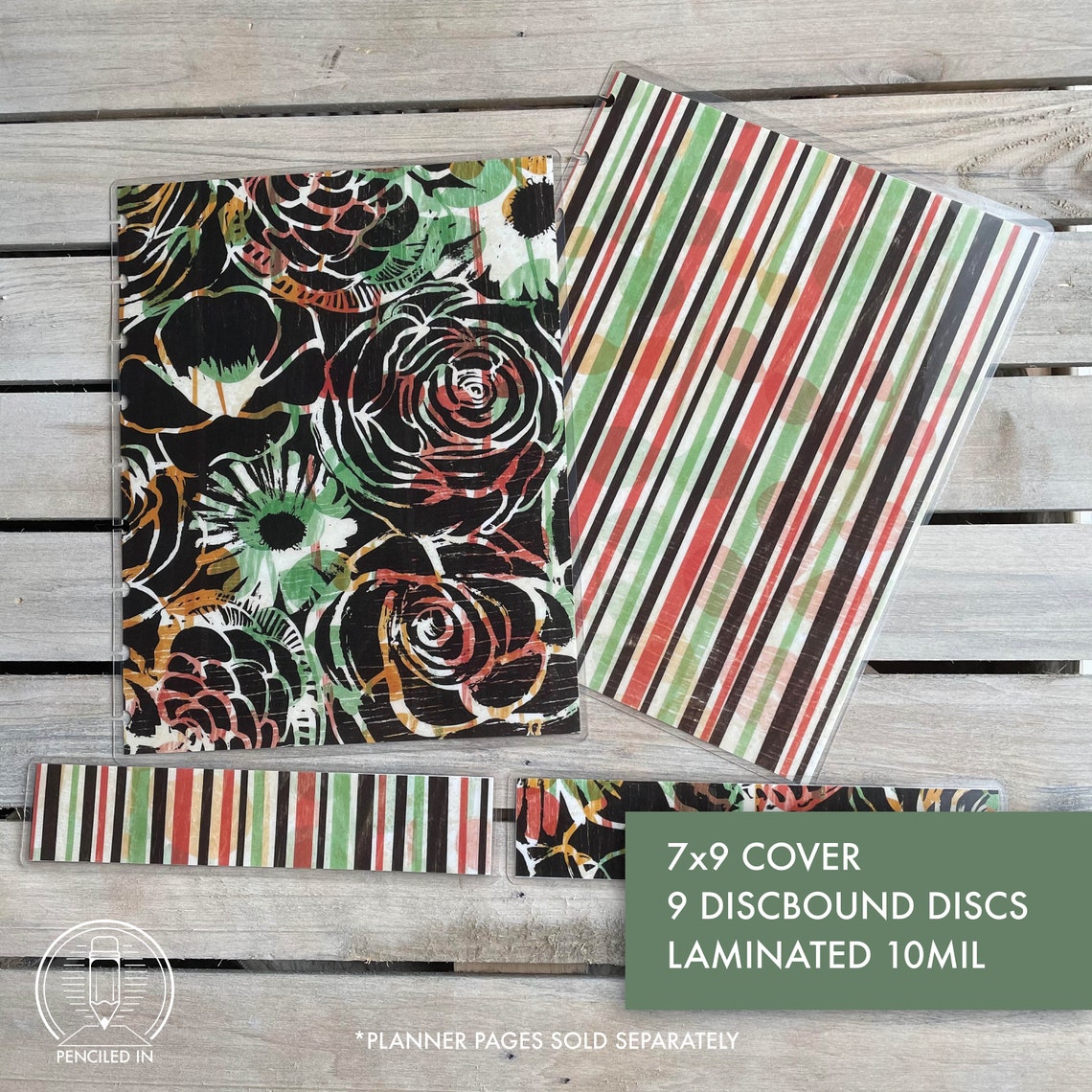 9x7 Disc Bound Planner Cover - Holz-Print Rosen - 9 Disc Planner ...