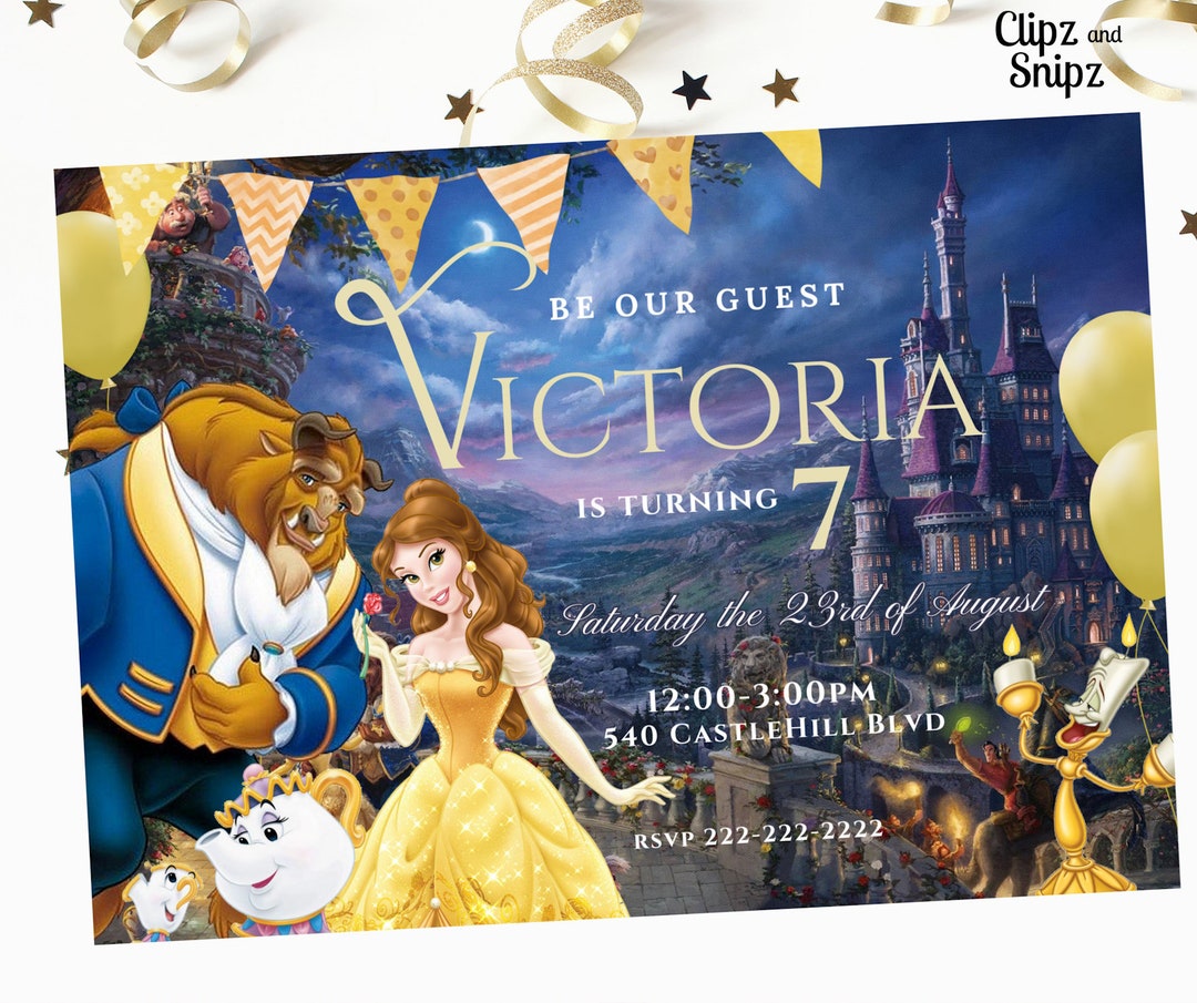 Beuty and the Beast Birthday Invitation, Editable Beauty and the Beast ...