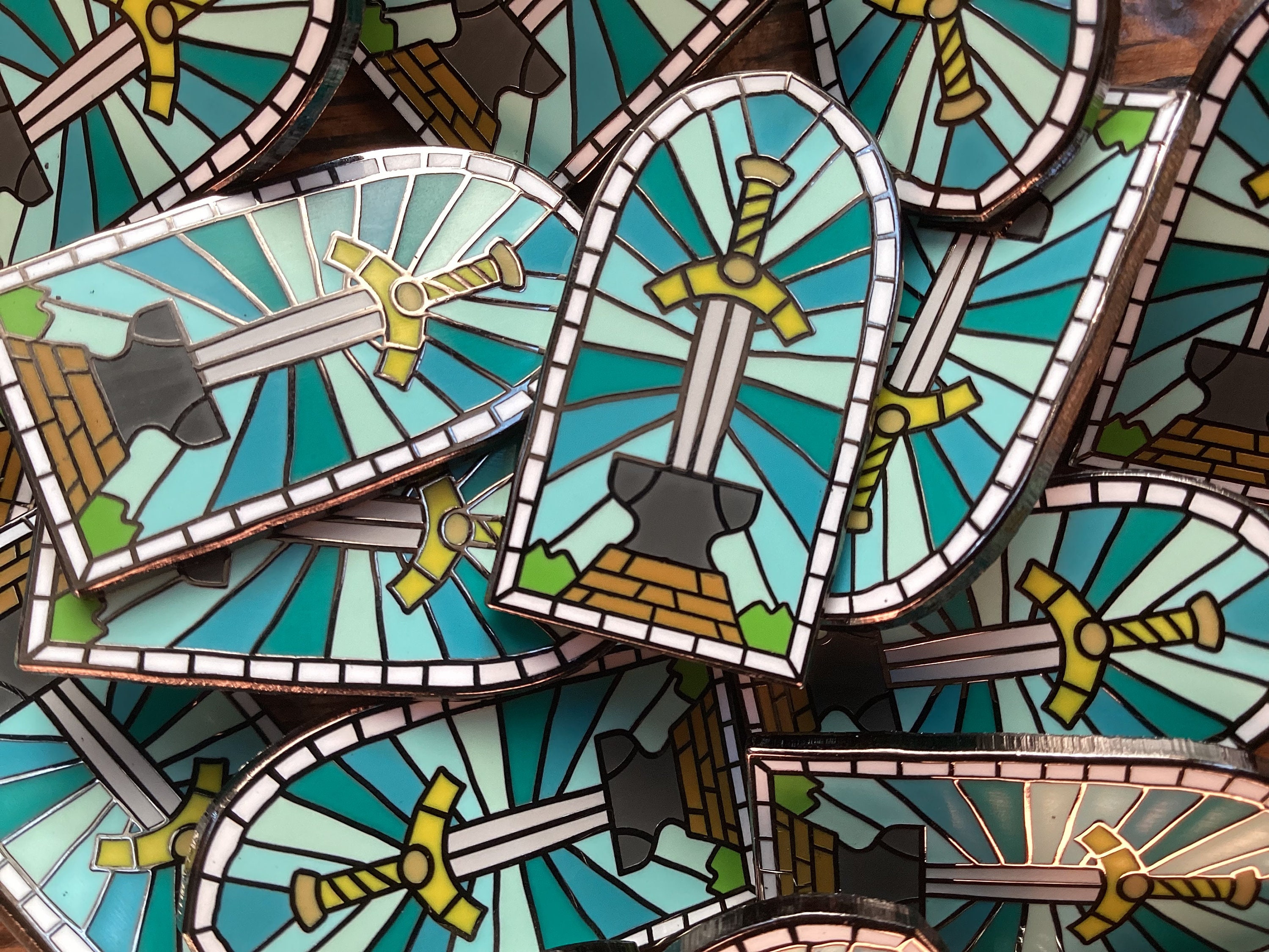 Sword in Anvil Stained Glass Enamel Pin - Etsy