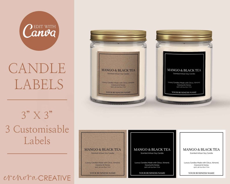 Canva Candle Labels Editable DIY Candle Label Candle Etsy