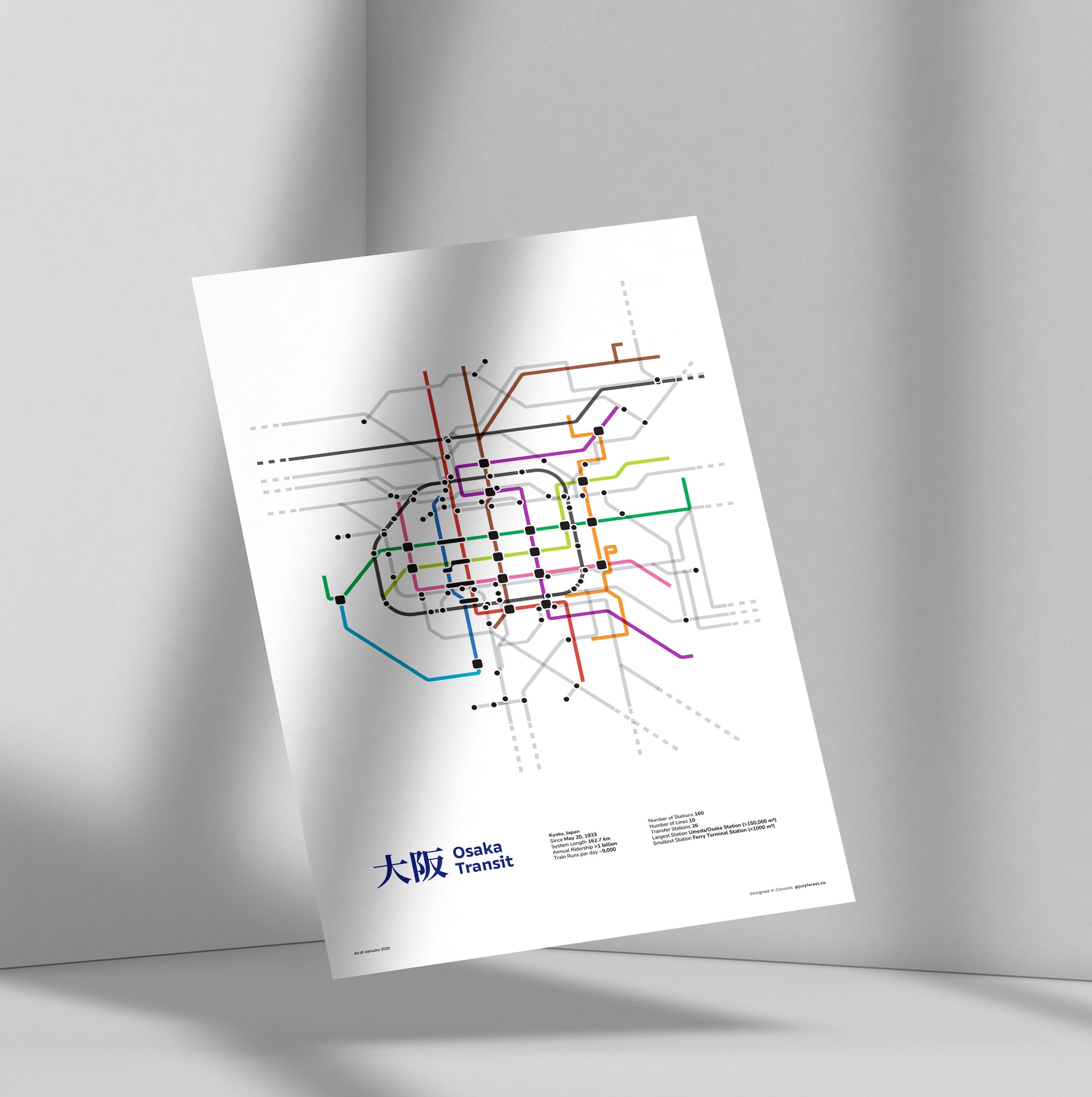 Osaka, Japan Transit Network Map Poster (digital Download) - Etsy