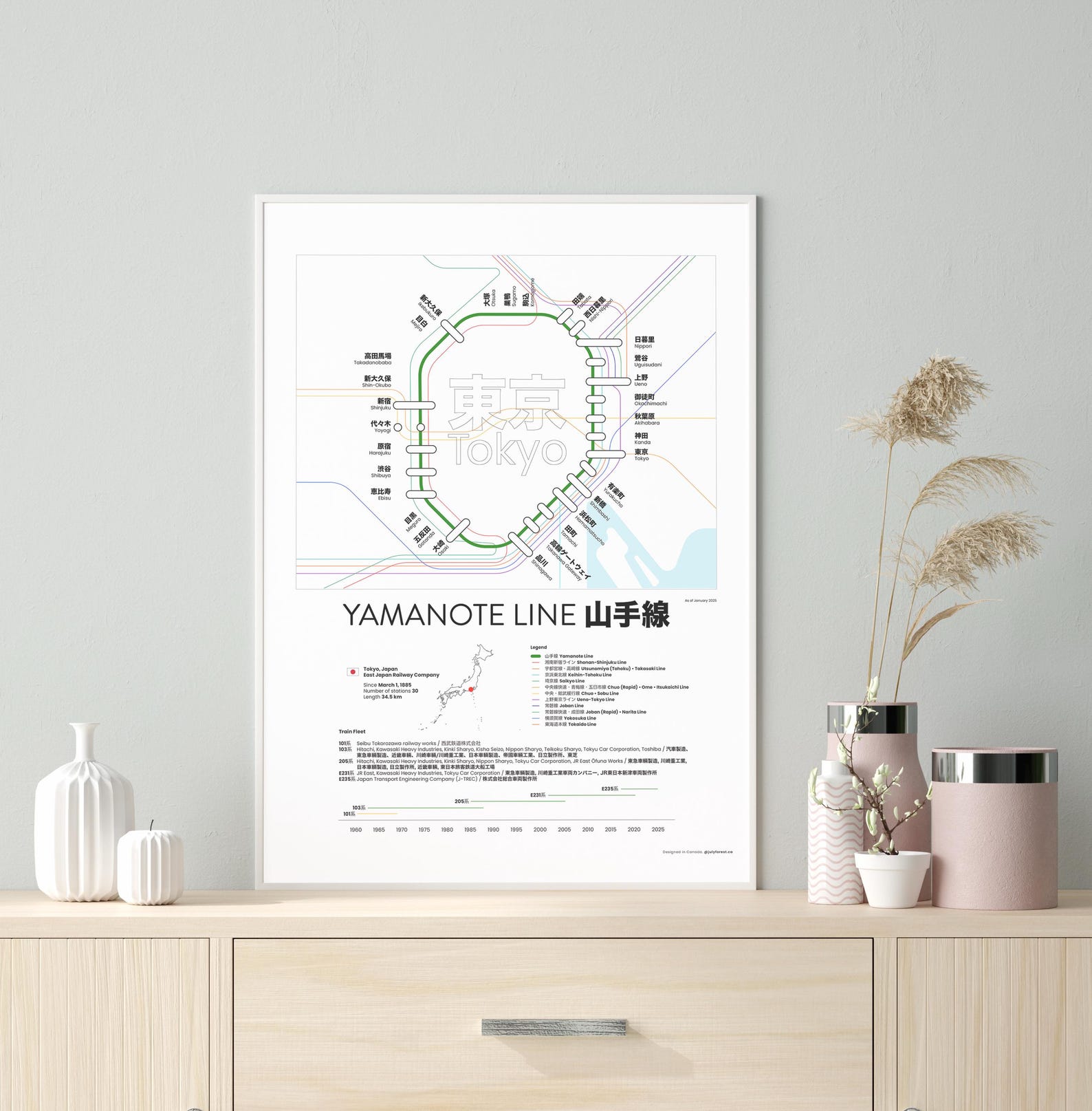 Tokyo Yamanote Line Map Digital Download | Japan Subway Transit Art ...