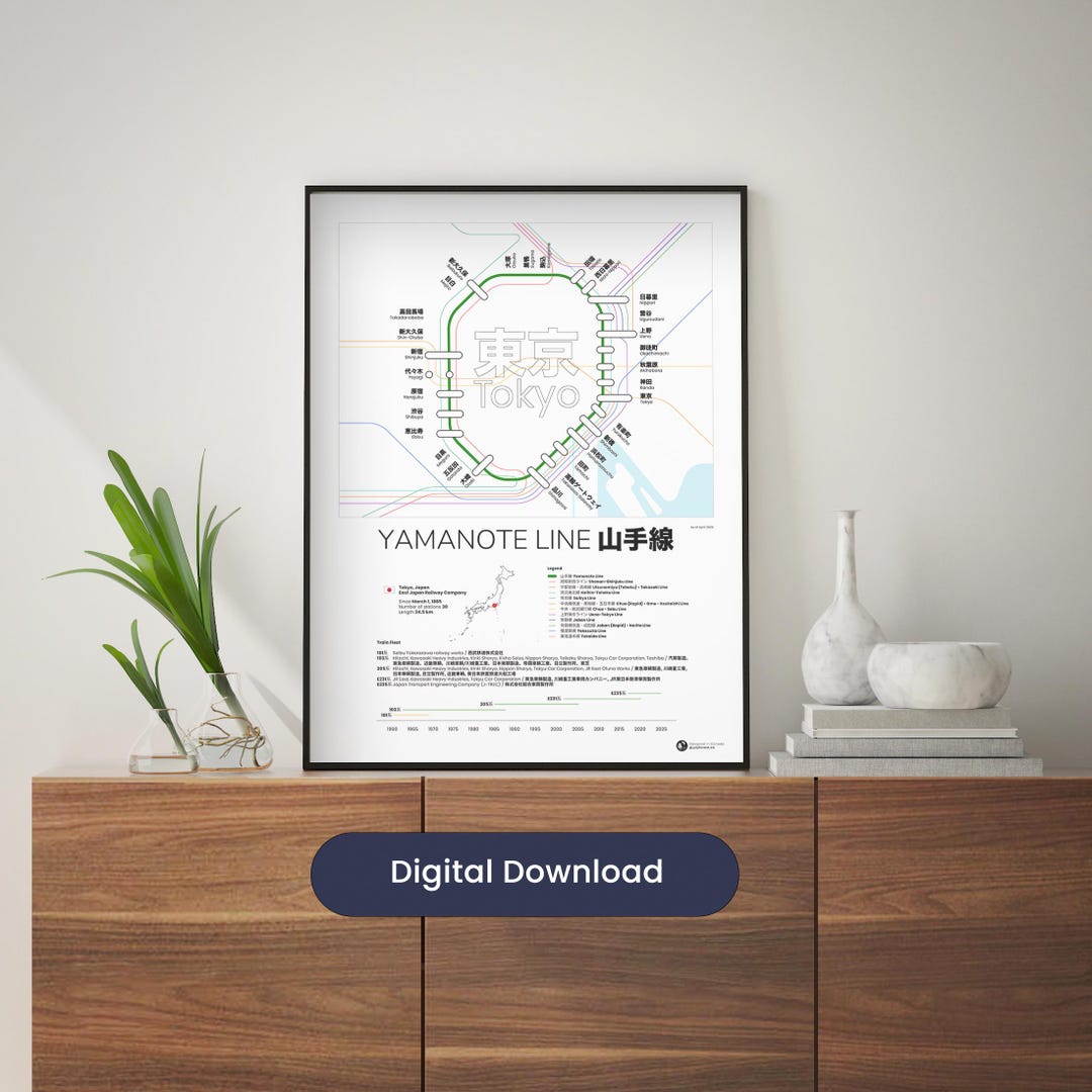 Tokyo Yamanote Line Map Poster | JR East Minimalist Train Art | Tokyo ...