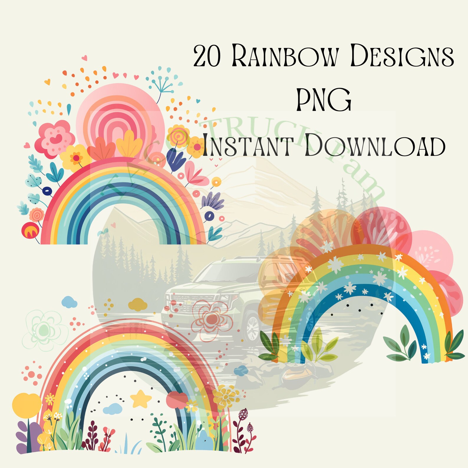 Rainbow Watercolor Clipart Set: 20 Vibrant PNG Designs (digital ...