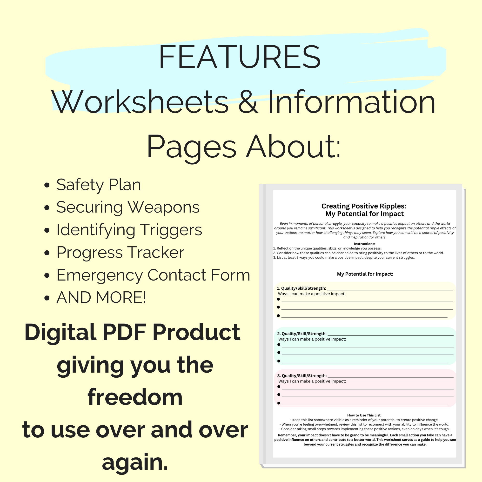Suicide Prevention Worksheet Set, Suicide Self Harm Prevention, Self ...