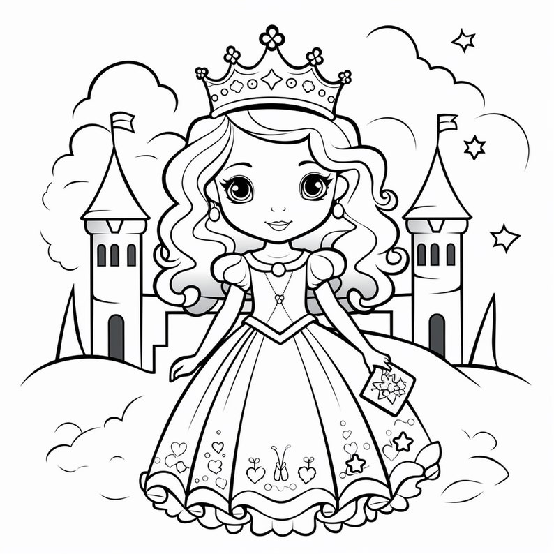 Princess Theme Black and White Coloring Pages PDF Digital Download - Etsy