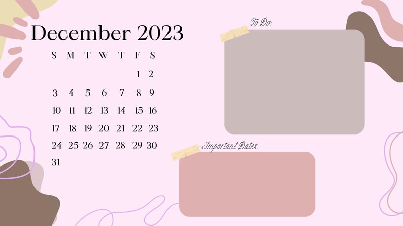 December 2023 Calendar Wallpaper Organizer - Etsy