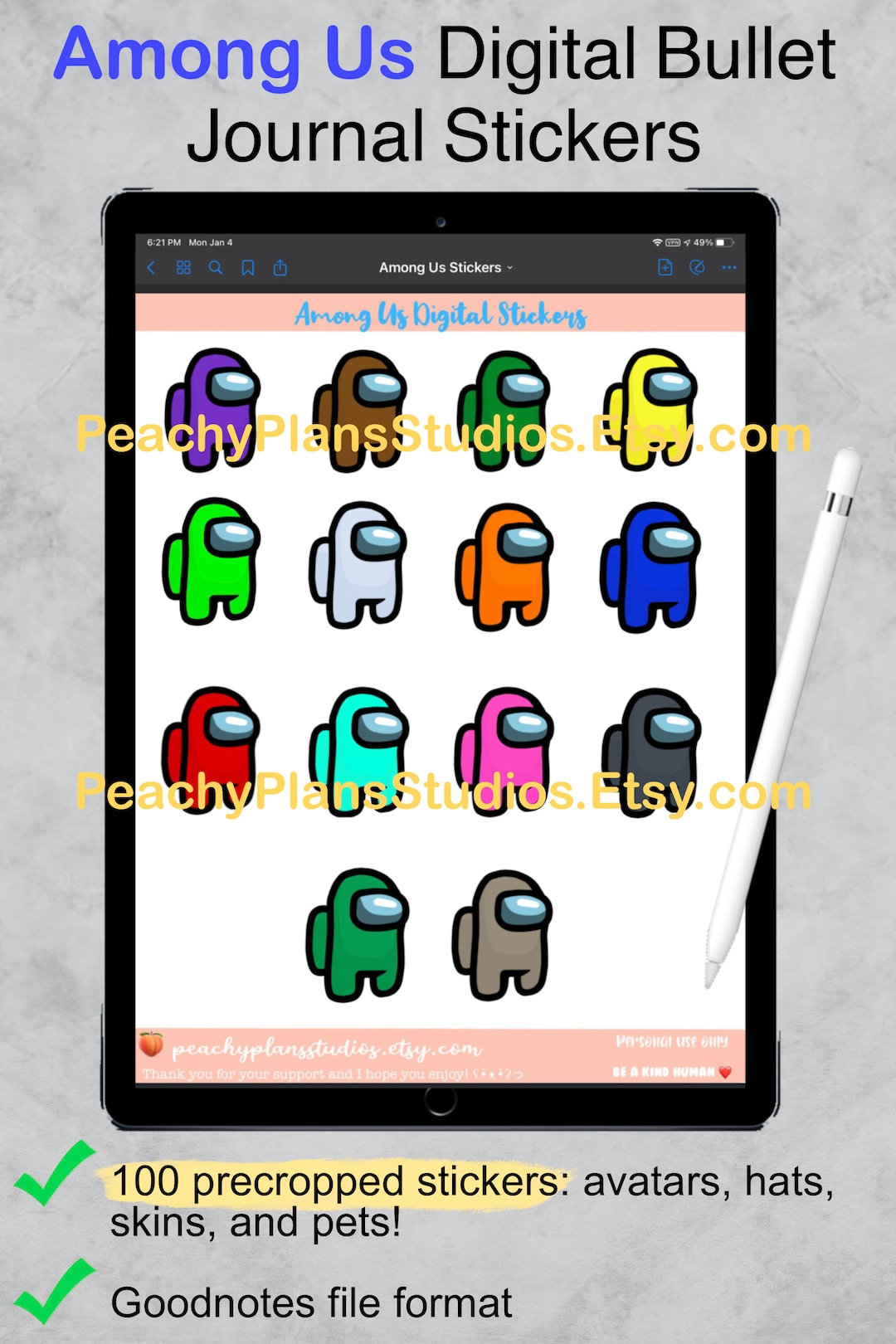 Among Us Digital Bullet Journal Sticker Pack Goodnotes and PNG Format ...