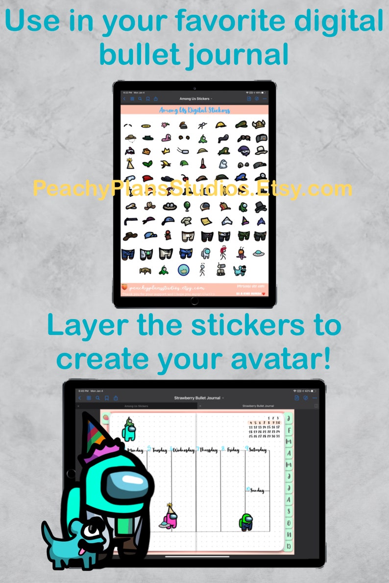Among Us Digital Bullet Journal Sticker Pack - Goodnotes and PNG Format ...