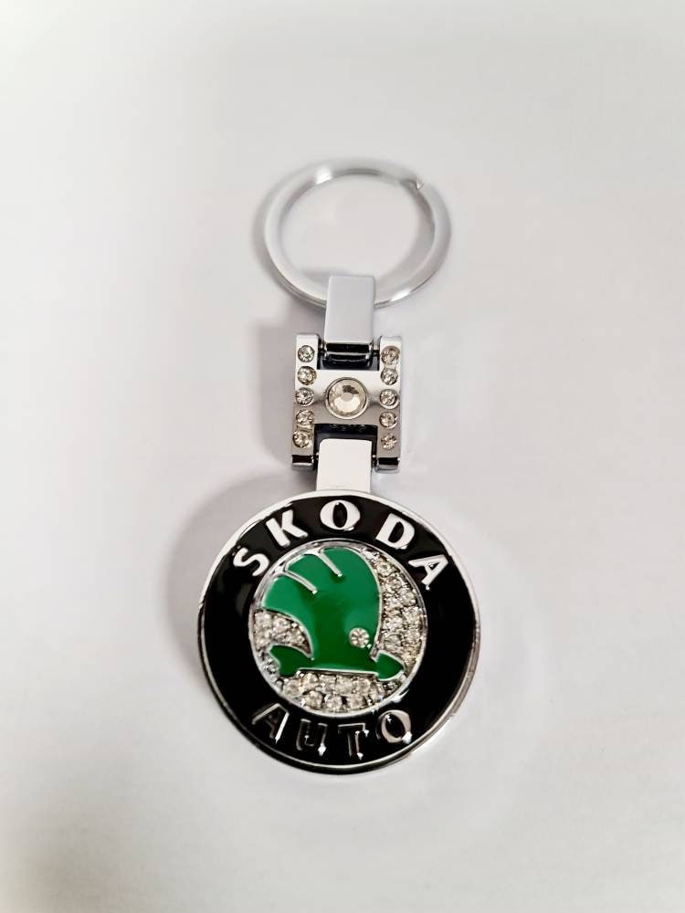 Skoda car keyring key fob chrome 3d key chain car logo on both | Etsy