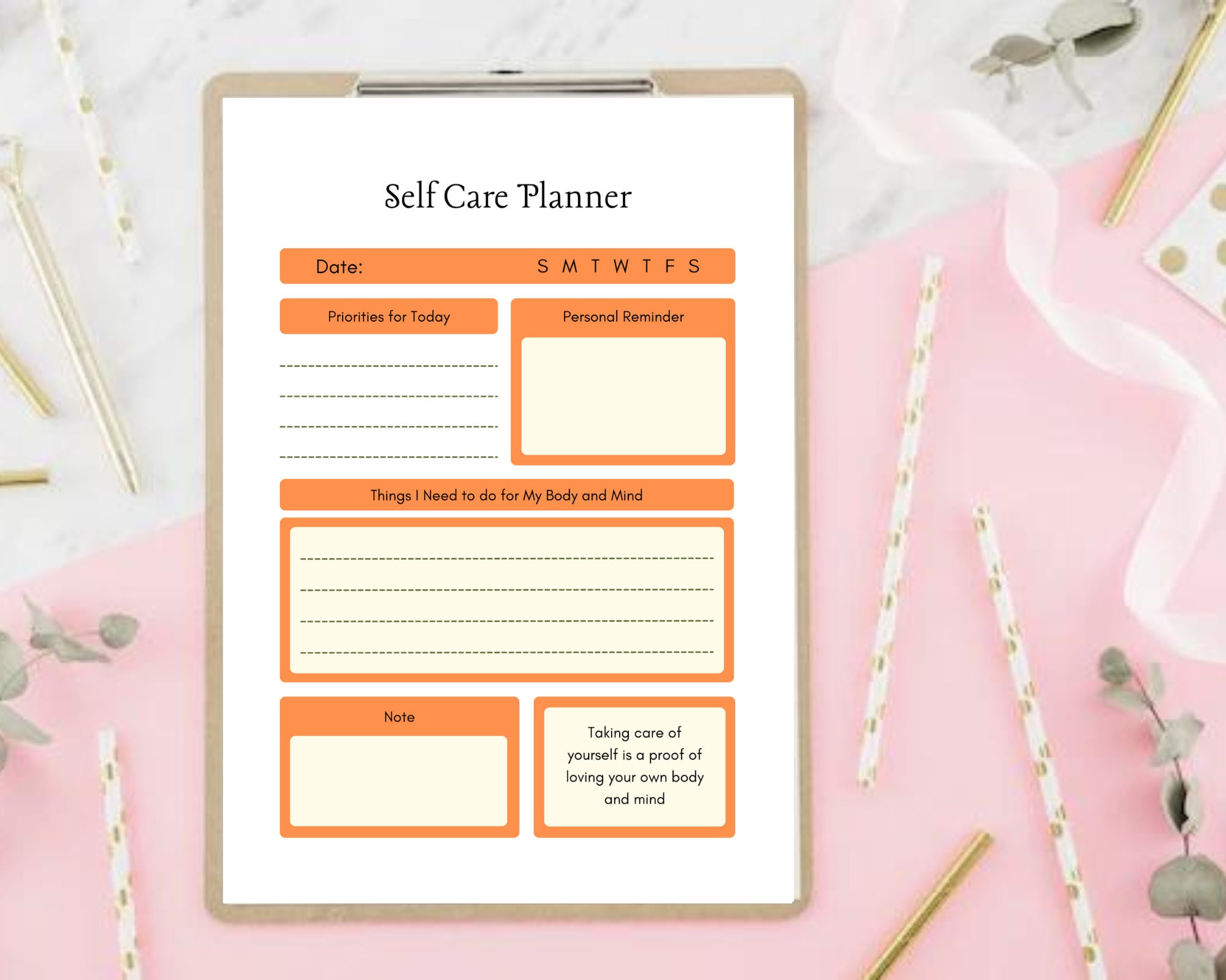 Self-care Planner Printable, Self-love Journal, Mental Health Worksheet ...