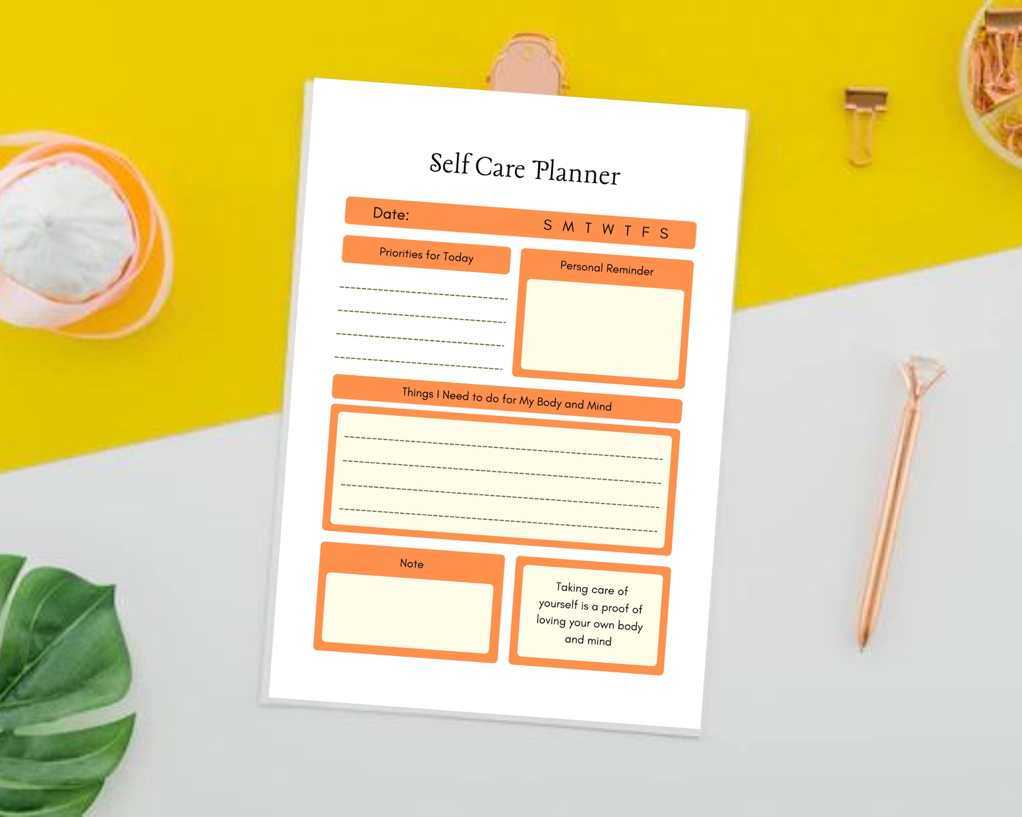 Self-care Planner Printable, Self-love Journal, Mental Health Worksheet ...