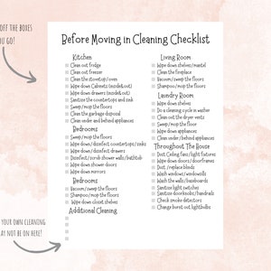 Moving in Cleaning Checklist, Printable Cleaning Checklist, New Home ...