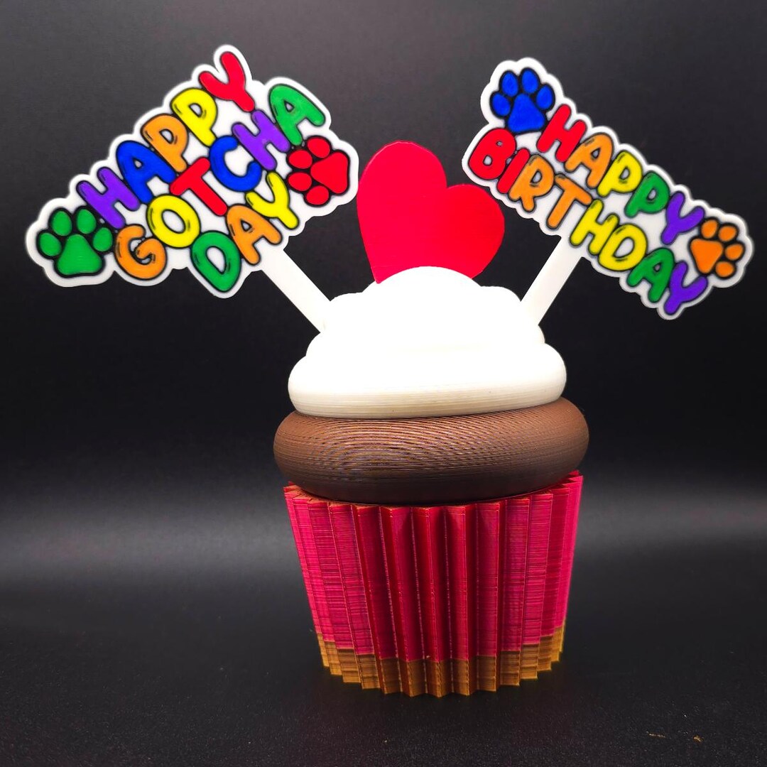 Pet Birthday Cake Topper | Happy Gotcha Day Cupcake Picks | 3D Printed ...