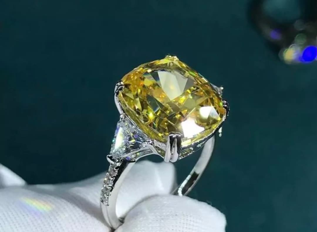 Sparkly Yellow Lab Diamond Ring , Yellow Diamond Rings, Lab Diamond ...