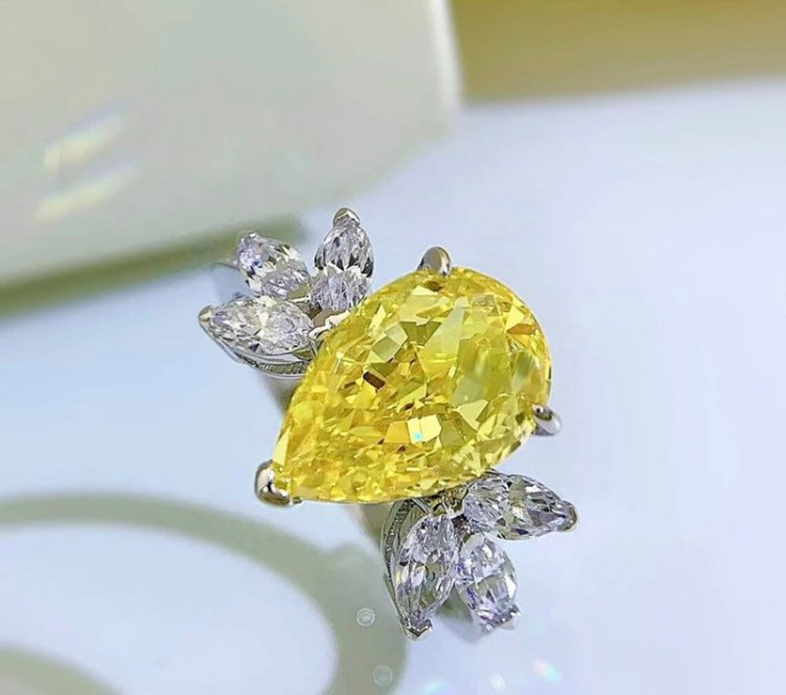 Sparkly Yellow Lab Diamond Pear Shape Engagement Yellow - Etsy