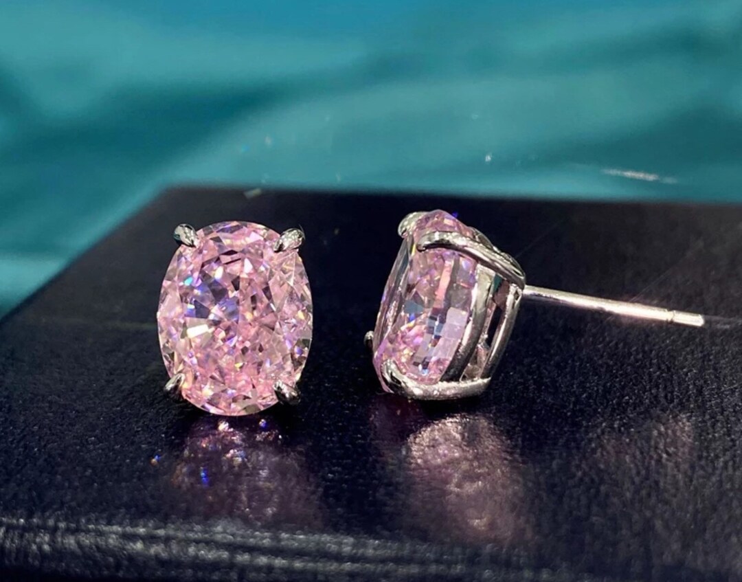 2 Carats Pink Lab Diamond Earrings Pink Diamond Stud Earrings Pink Oval ...