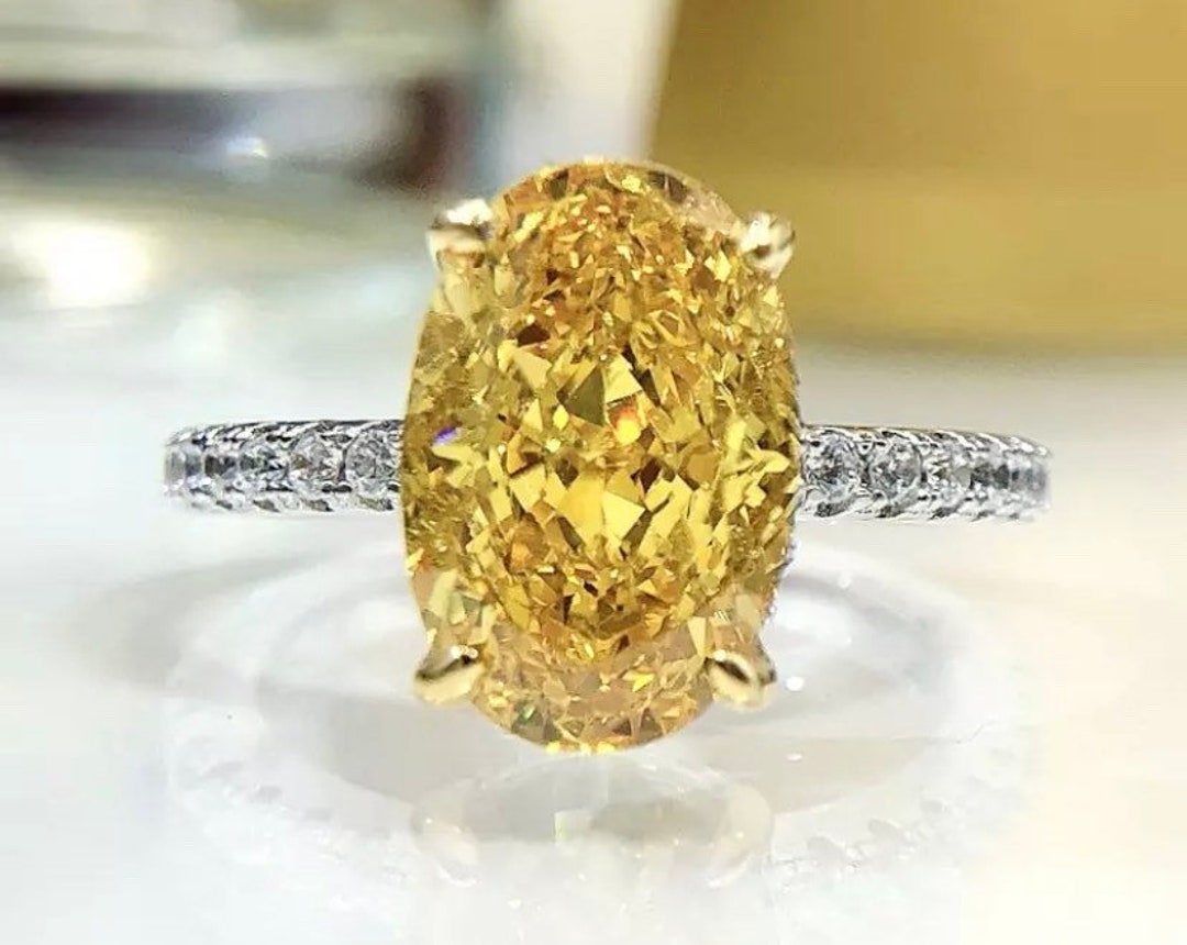 Yellow Diamond Oval Shape Ring for Women, Yellow Diamond Ring, Diamond ...