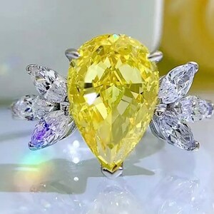 Sparkly Yellow Lab Diamond, Pear Shape Engagement , Yellow Diamond ...