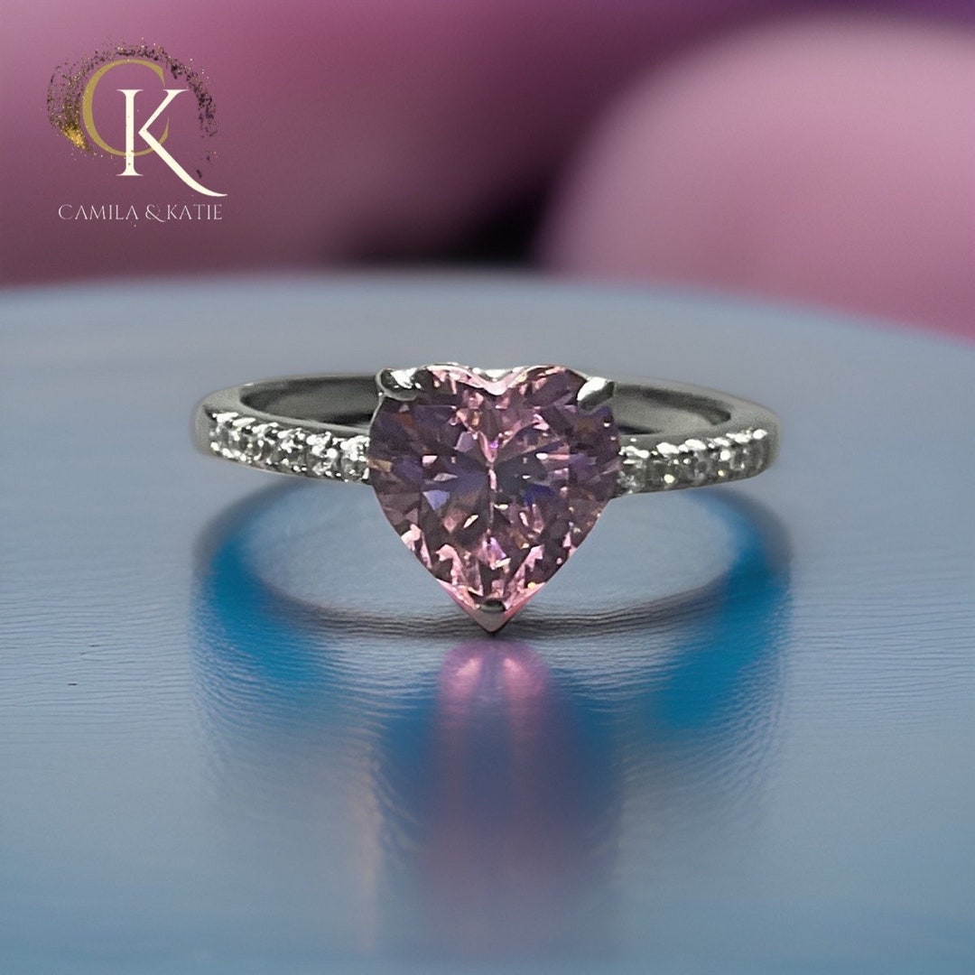 2 Carats Heart Pink Created Diamond Ring, Pink Diamond Promise Ring ...